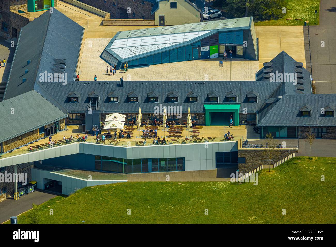 Aerial view, Vogelsang IP building complex and historical museum on the ...