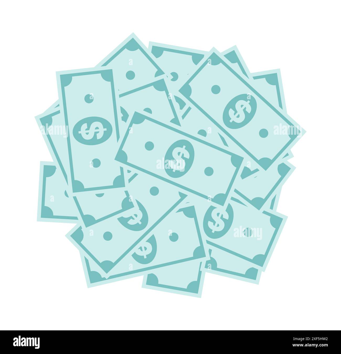 Pile of paper dollar bills isolated on a white background, top view ...