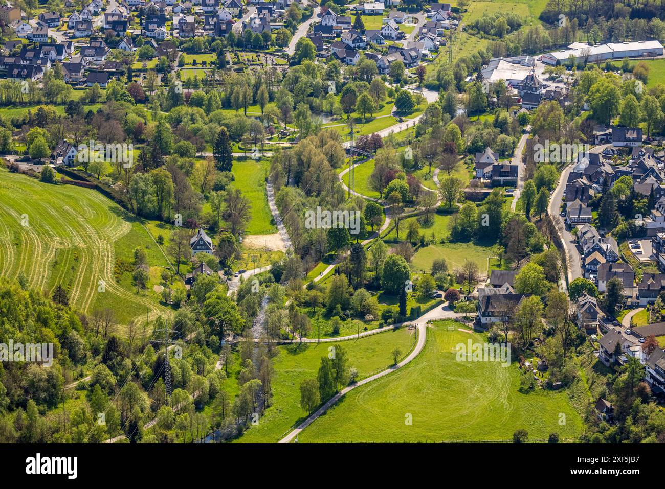 Aerial view, Kurpark and Lennepark with river Lenne, Am Stenn ...