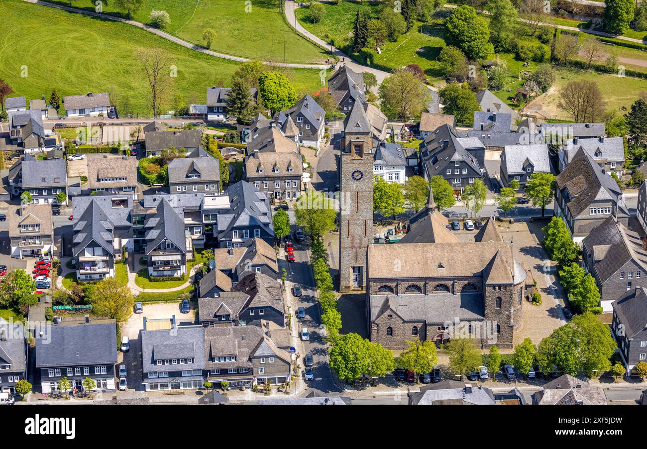 Aerial view, catholic church St. Alexander and historic houses ...