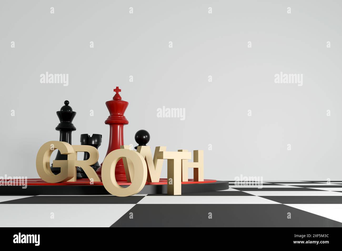 3D rendering featuring the word 'goals and growth' with chess pieces ...