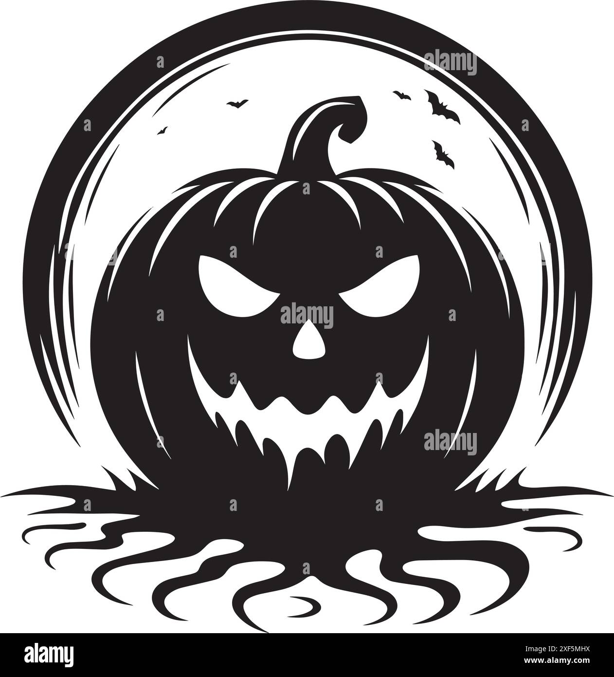 Halloween scary face pumpkin silhouette vector illustration isolated on ...