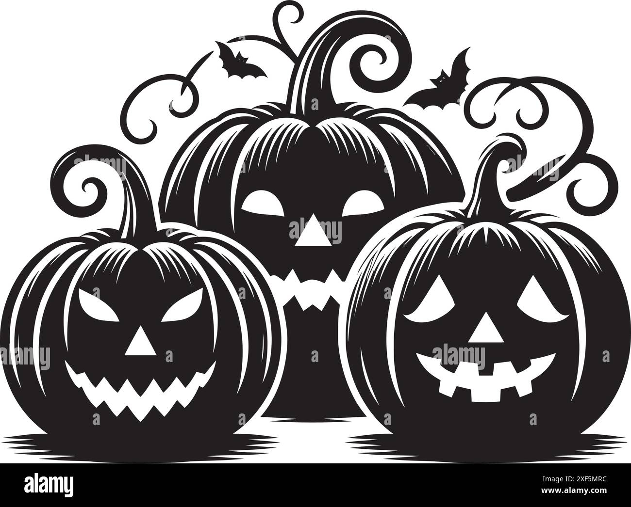 Halloween scary face pumpkin silhouette vector illustration isolated on ...