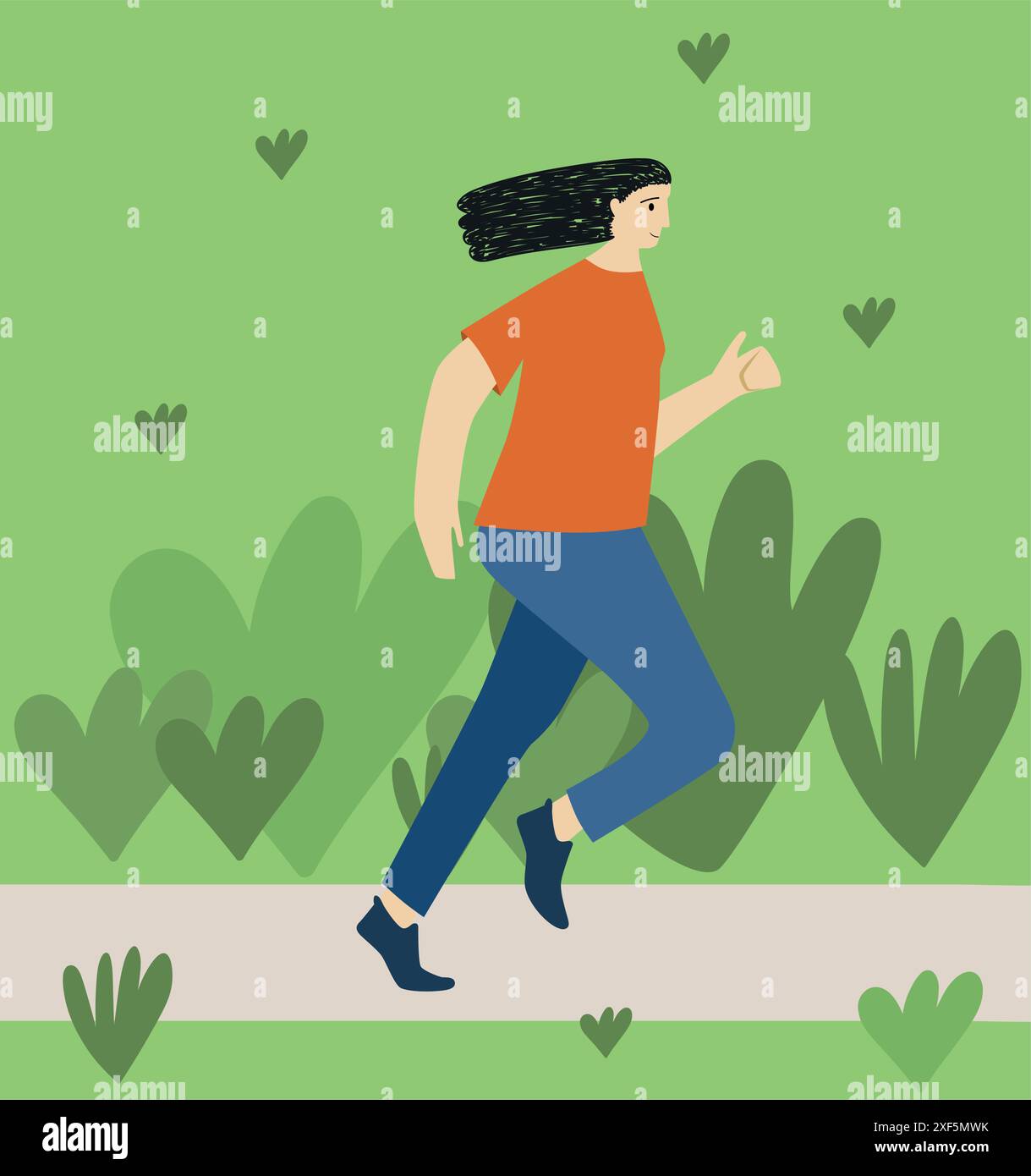 Woman running for health. Sport and active concept. Flat Cartoon Vector ...