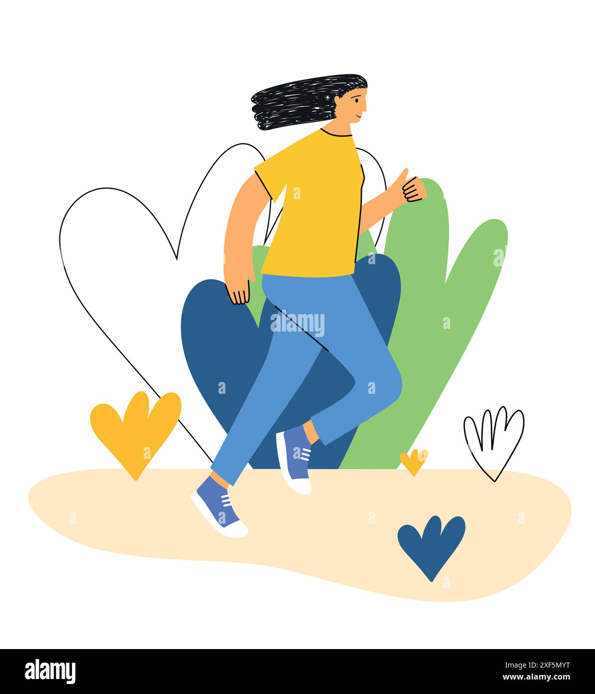 Woman running for health. Sport and active concept. Flat Cartoon Vector ...