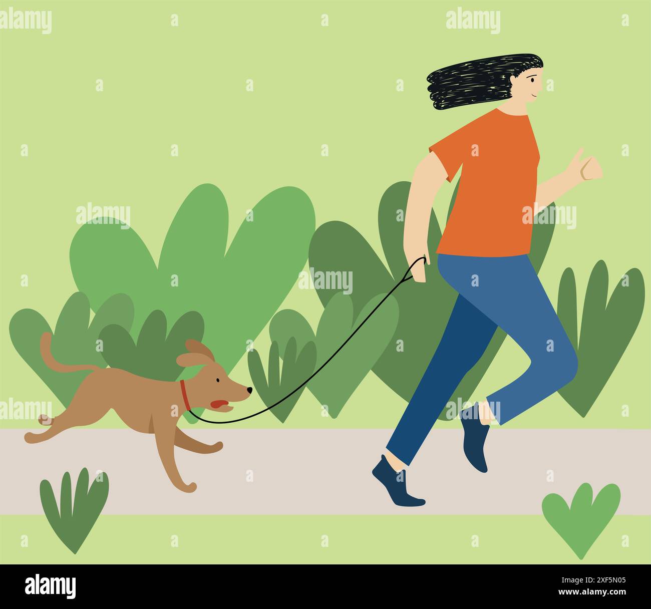 Woman running with dog for health. Sport and active concept. Flat ...