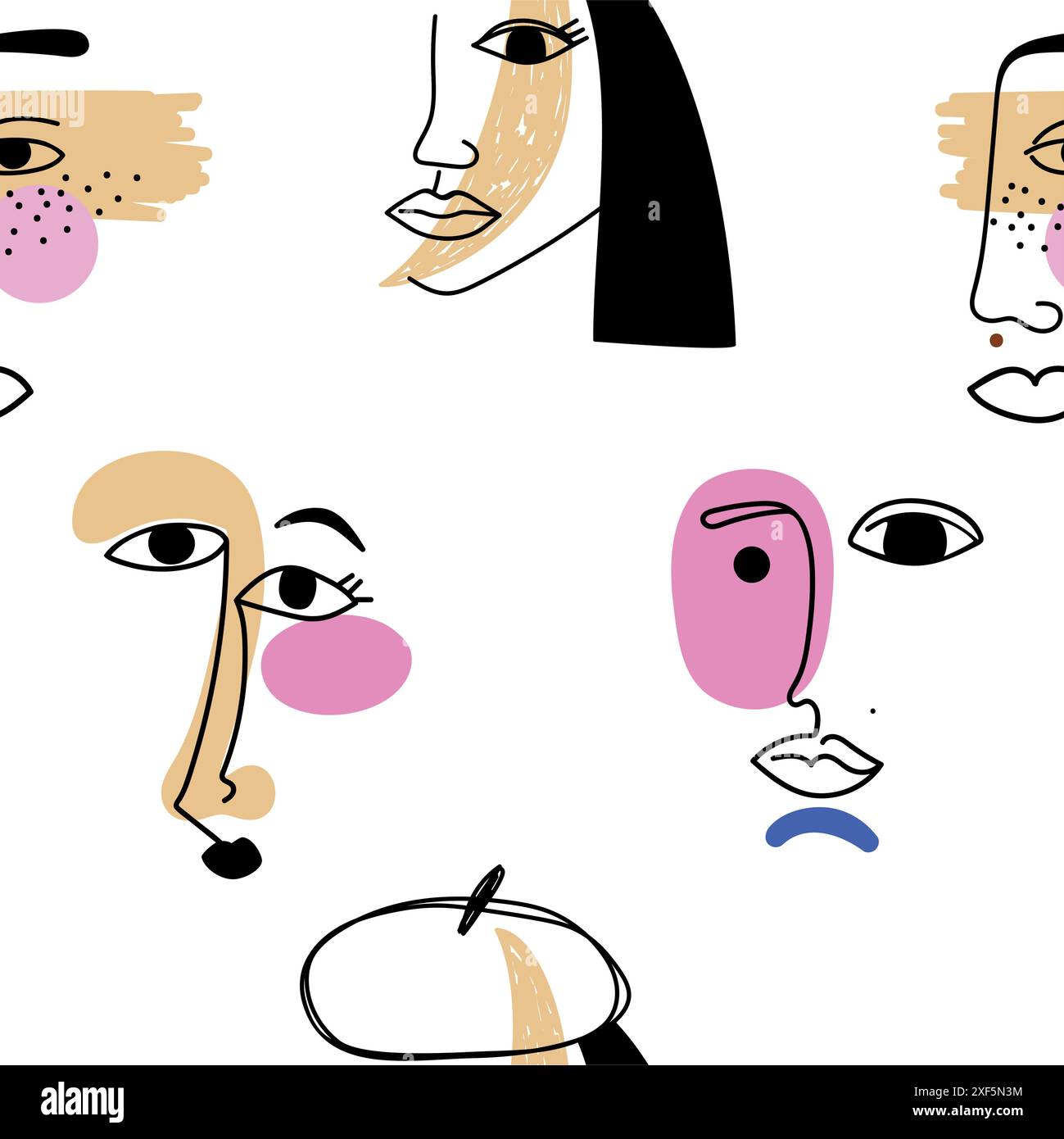 Seamless pattern surreal faces, concept minimalist vector illustration ...