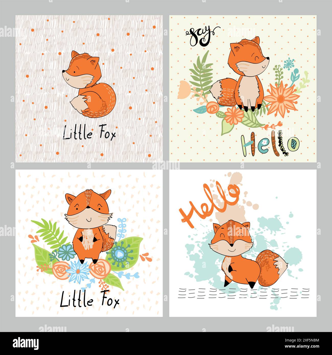 Vector hand drawn illustrations. Cute cartoon foxes Stock Vector Image ...
