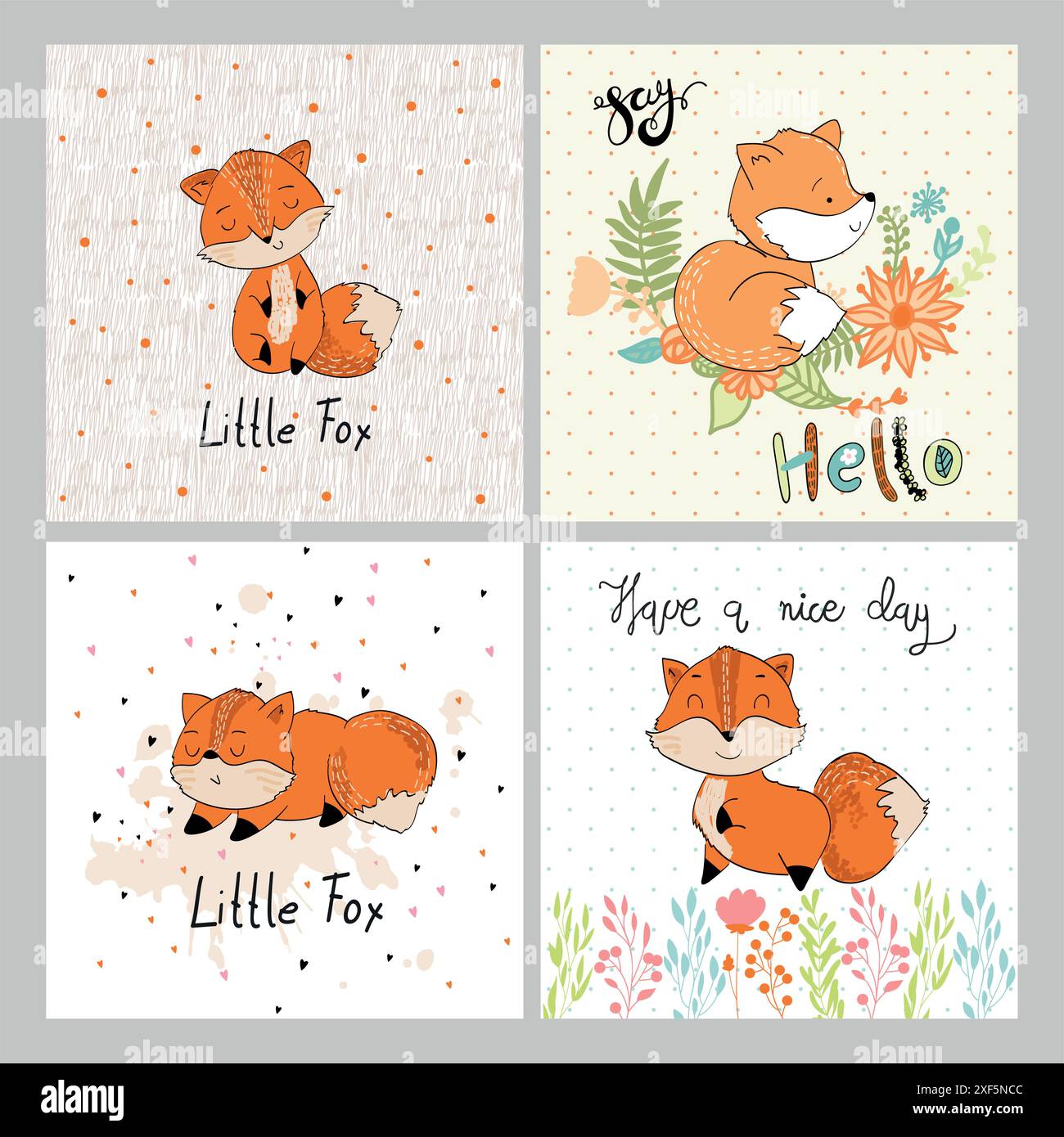 Vector hand drawn illustrations. Cute cartoon foxes Stock Vector Image ...