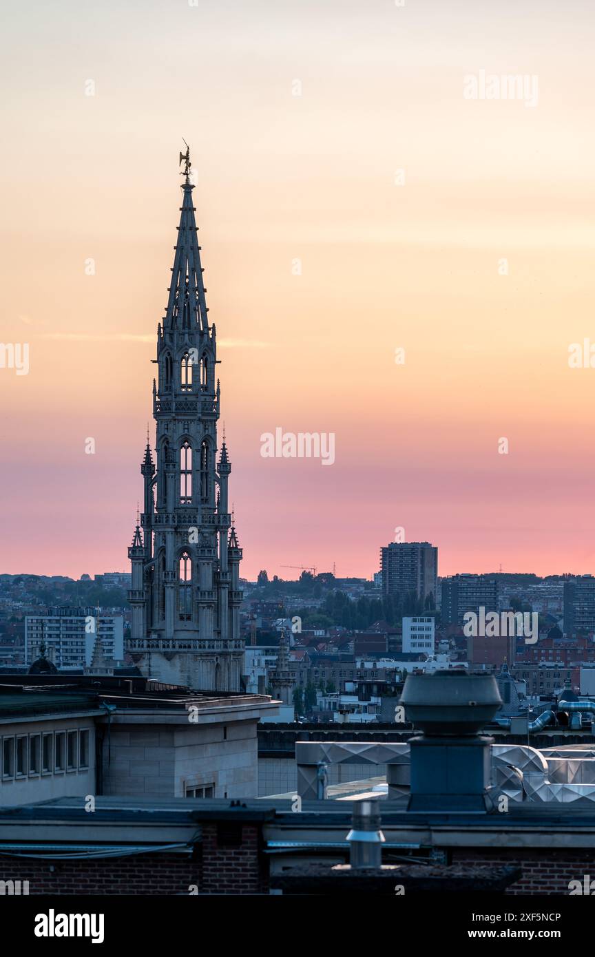 Brussels Old Town, Belgium, June 23, 2024 - Golden hour cityscape with ...