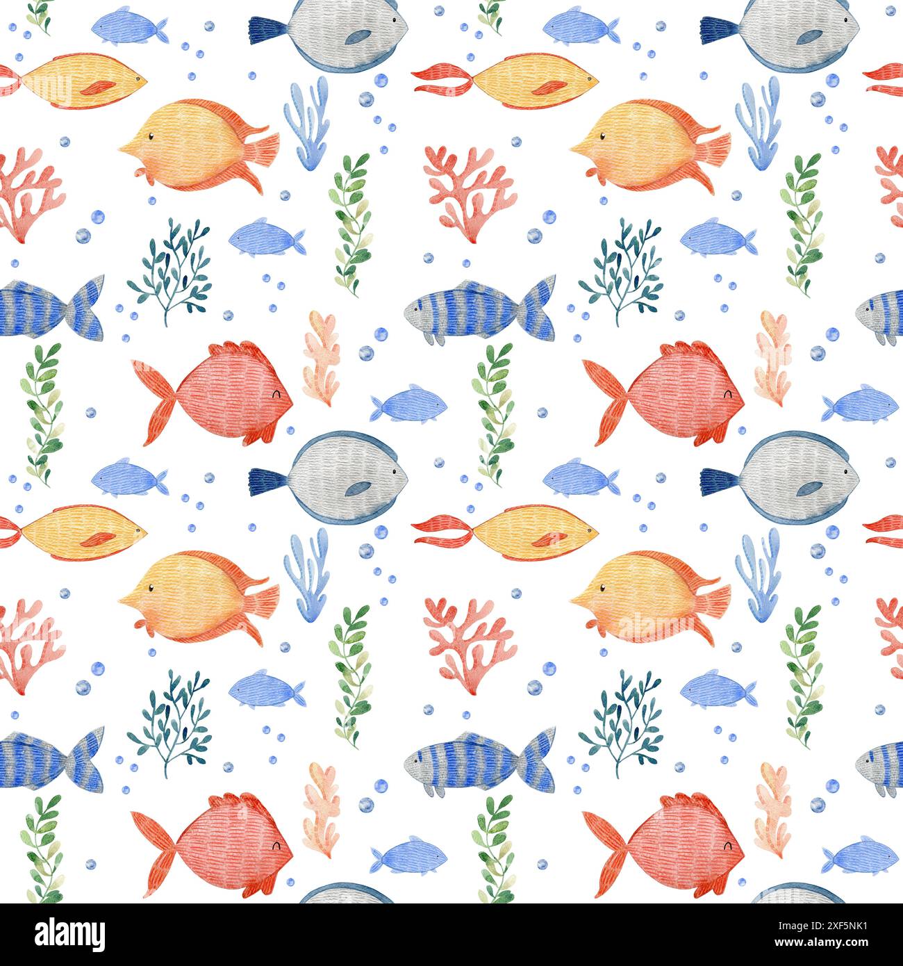 Watercolor seamless pattern with fish. Nautical marine illustration ...
