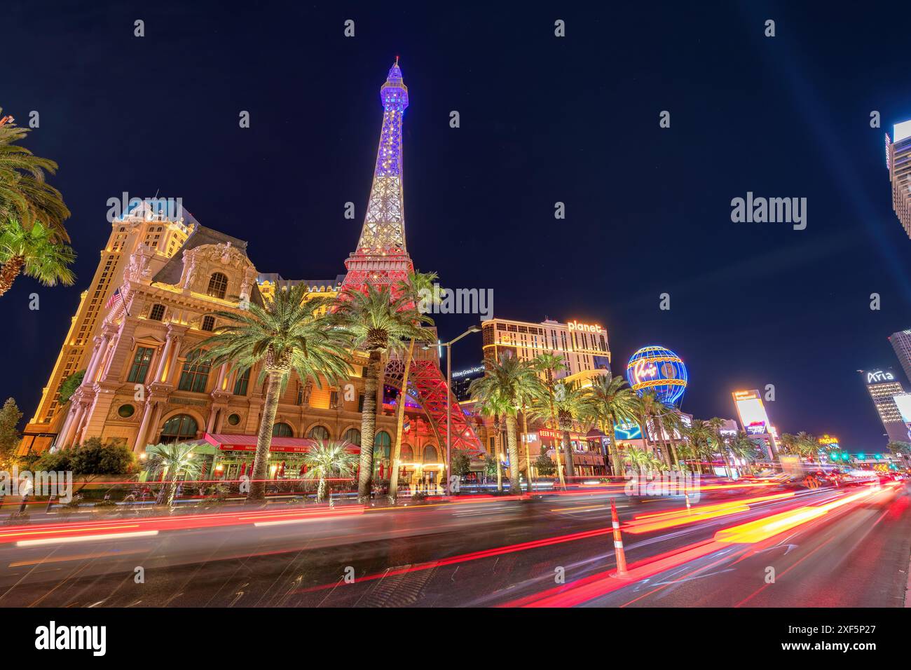 Traffic in Las Vegas Strip as seen at night in Las Vegas, Nevada Stock ...