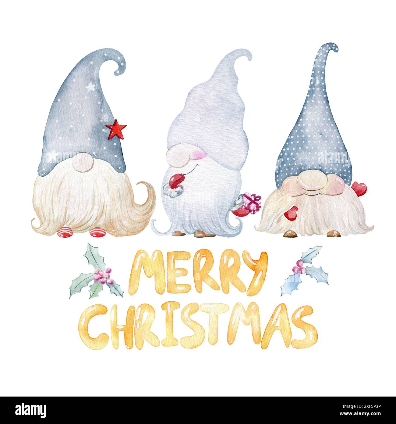 Watercolor christmas gnomes for invitation card, nursery poster and ...