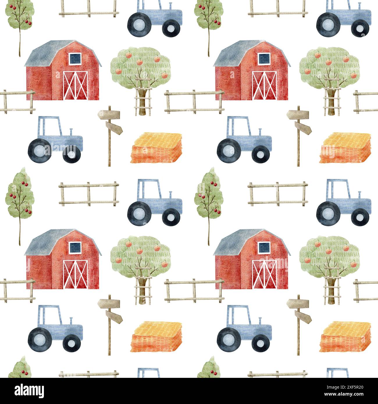 Watercolor farm seamless pattern for fabric, wrapping paper, etc Stock ...