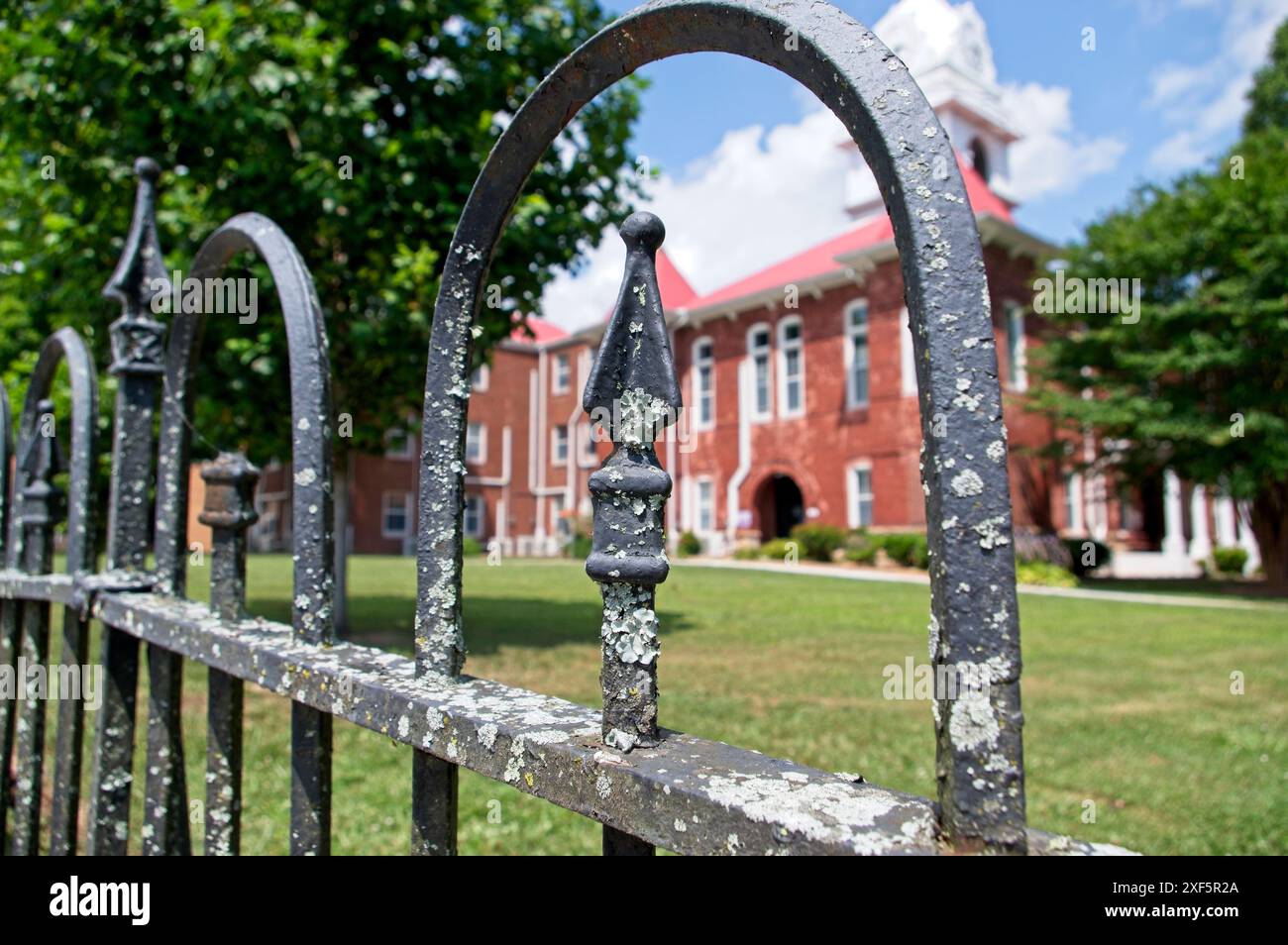 Close up of an antique iron fence with lichen and patina Stock Photo ...
