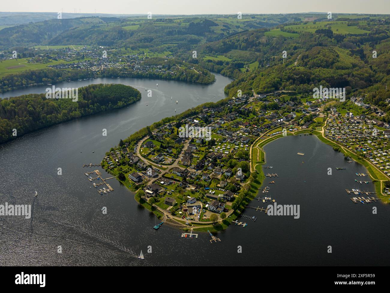 Aerial view, camping site Woffelsbach and residential area district ...