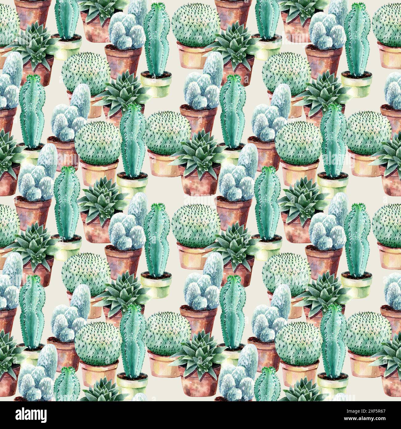 watercolor hand drawn seamless cactus pattern background Stock Photo ...