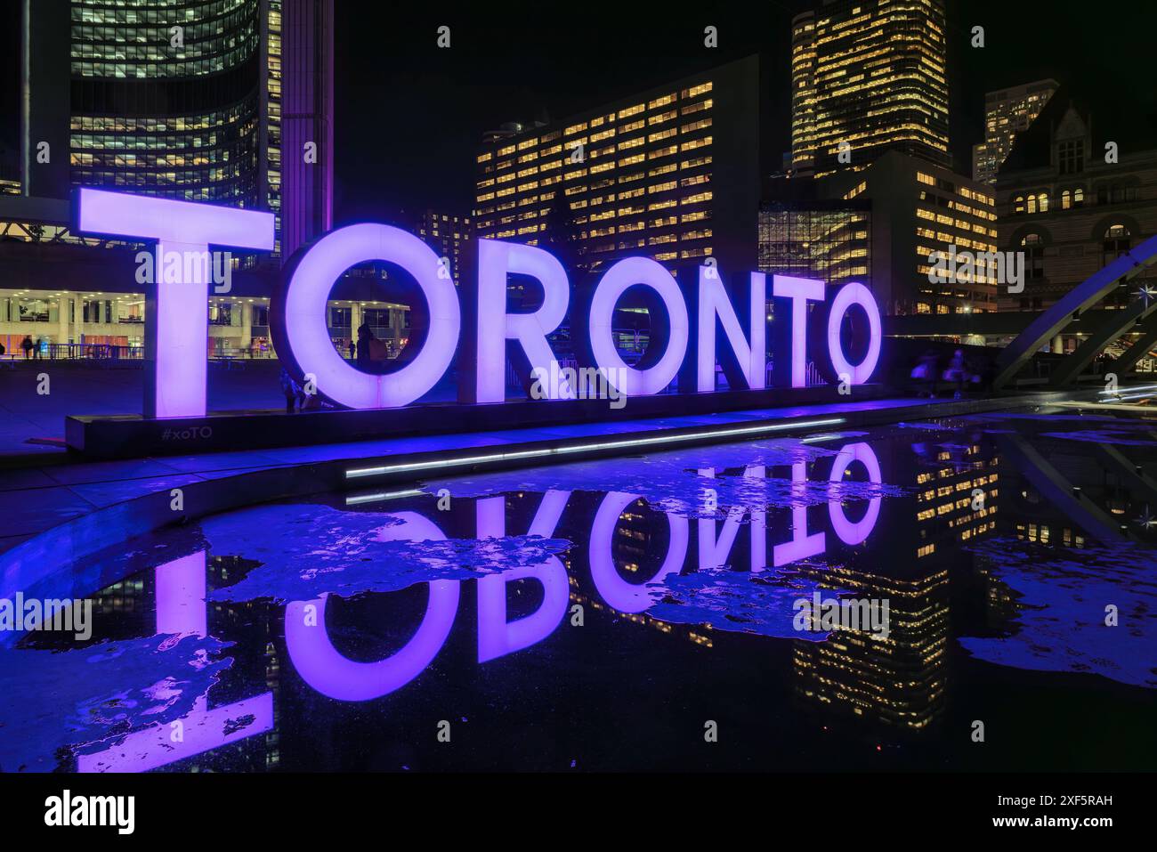 Toronto Sign at night, in Nathan Phillips Square, Toronto, Canada Stock ...