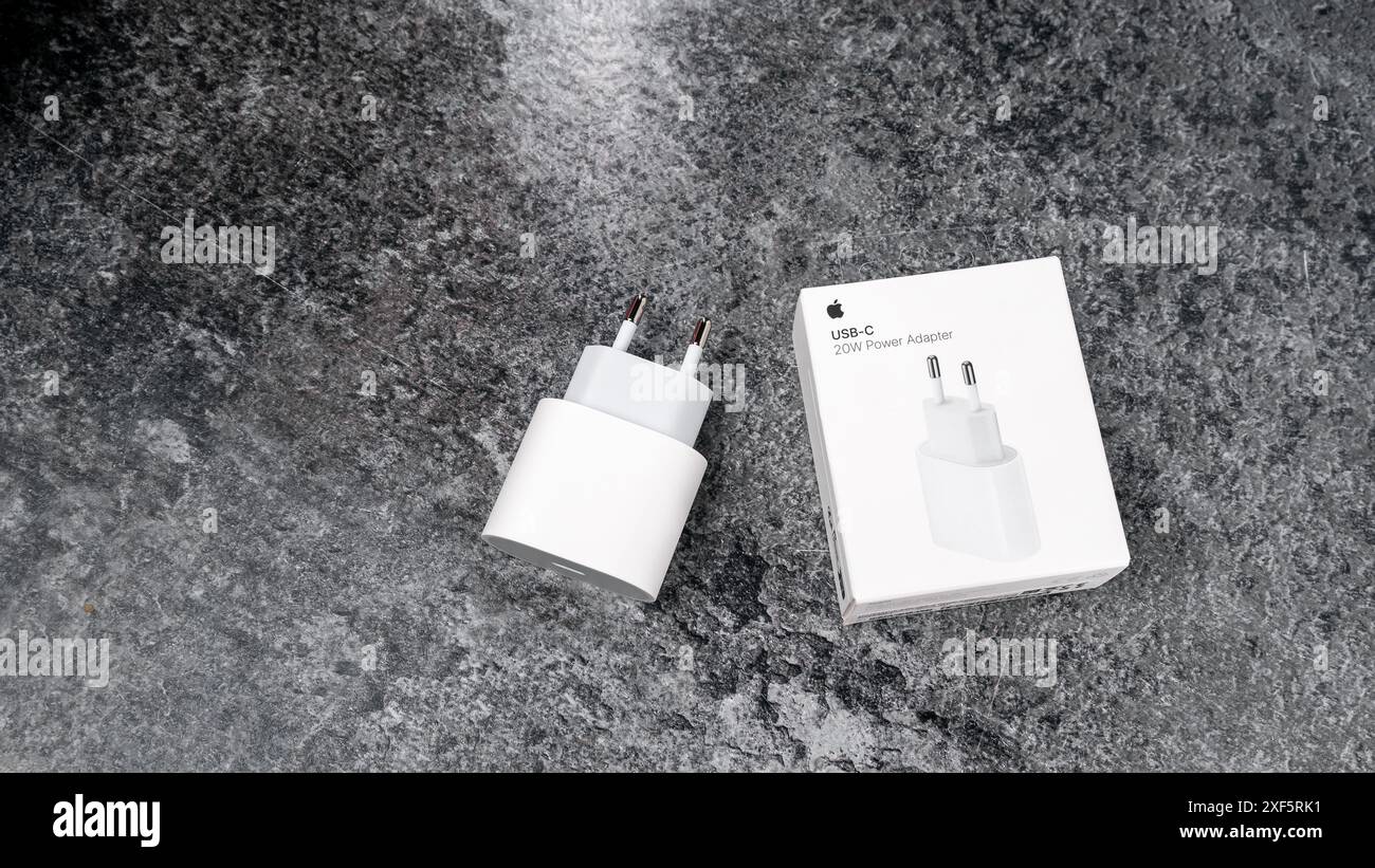 Jurmala, Latvia 22.06.2024: White box from Apple's original 20W ...