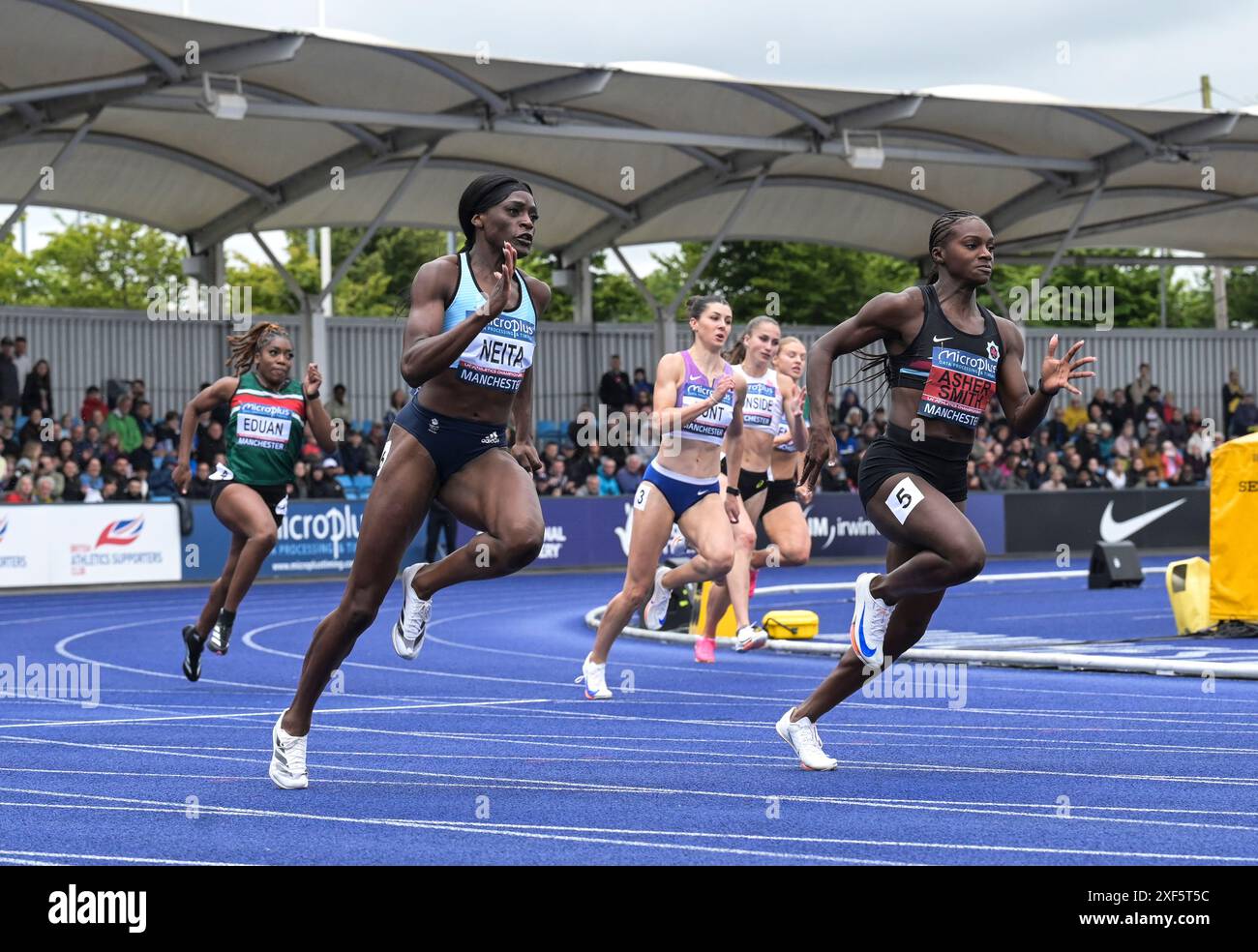 Daryll Neita and Dina Asher-Smith competing in the women's 200m finals ...