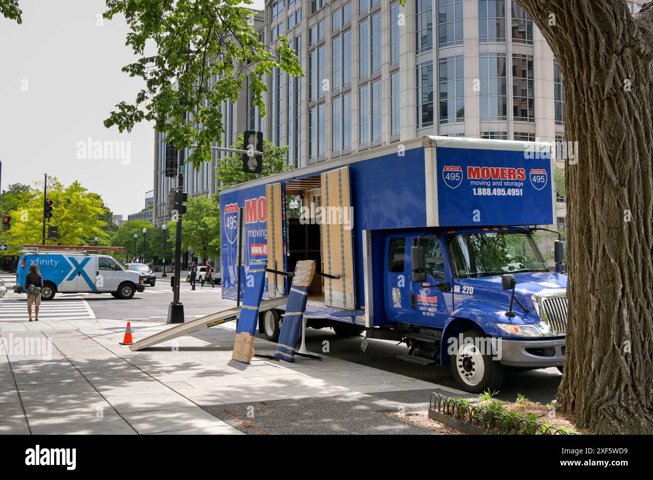 Washington DC, USA - 3 May 2024: Removal truck with a ramp to the ...