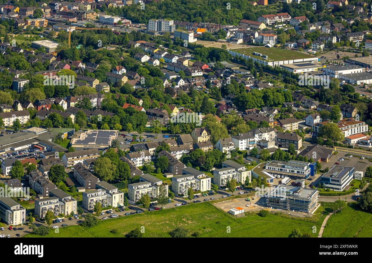 Aerial view, residential area Rosi-Wolfstein-Straße, behind it Aldi ...