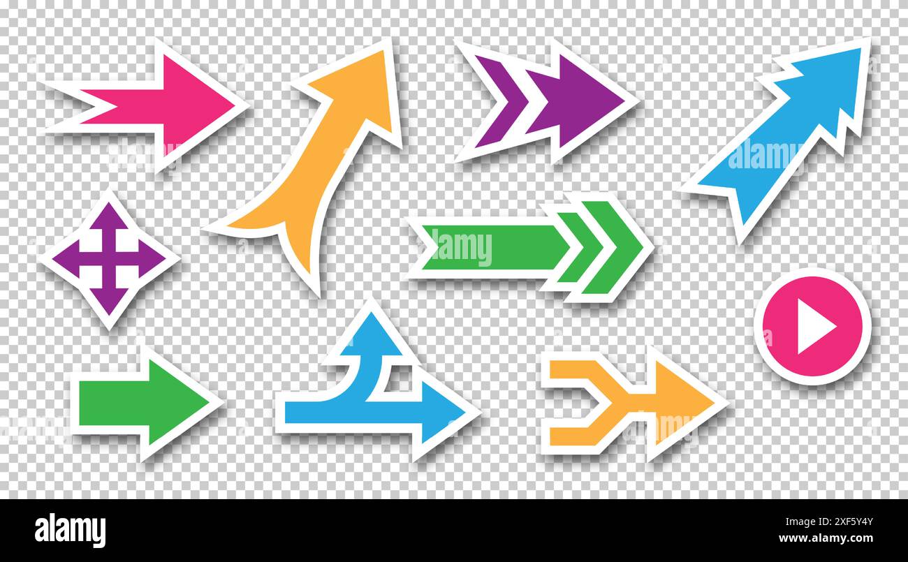 Arrow stickers. Pointer icons. Round button. Rotate or swirl label ...