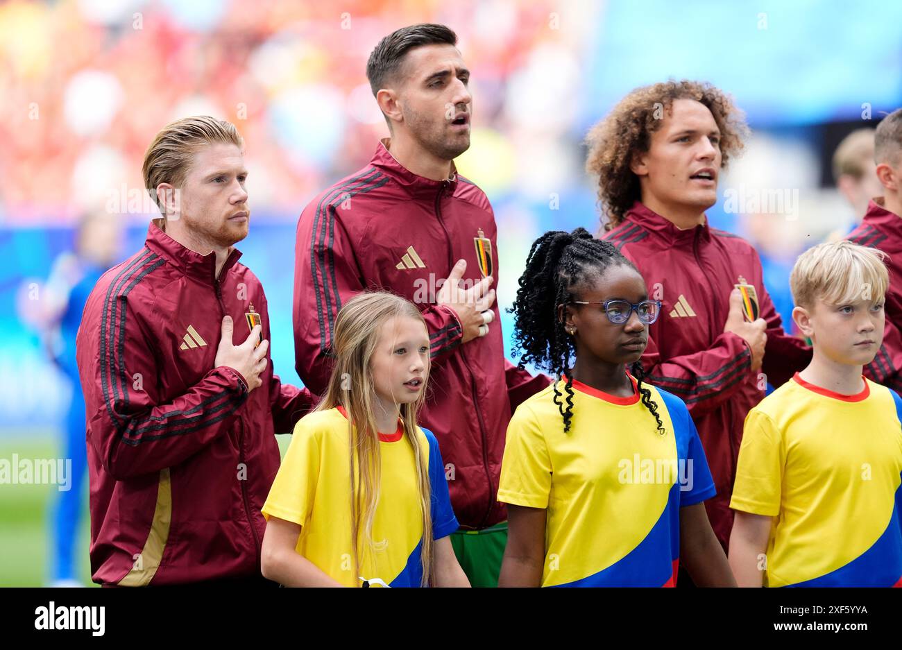 Belgium's Kevin De Bruyne (left), goalkeeper Koen Casteels (centre) and ...
