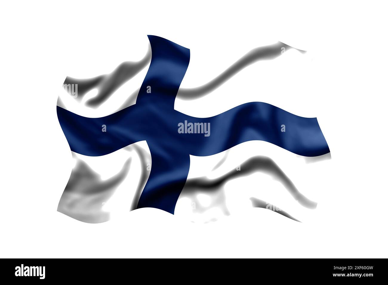 Waving the flag of Finland on a white background. 3d rendering ...