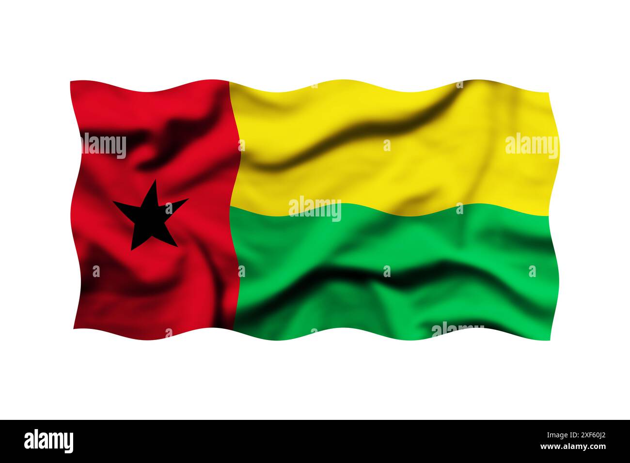 Waving the flag of Guinea Bissau on a white background. 3d rendering. Clipping Path Included ...