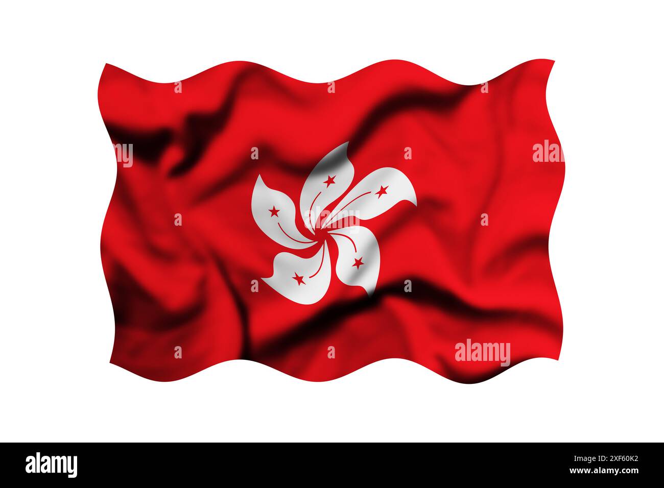 Waving the flag of Hong Kong on a white background. 3d rendering. Clipping Path Included Stock ...