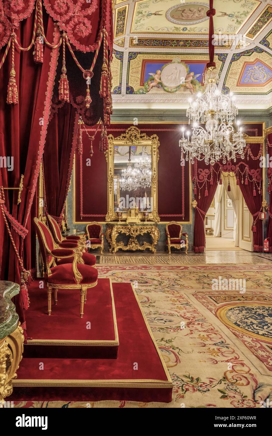 Throne room in the Royal Palace of Aranjuez, residence of the Kings of ...