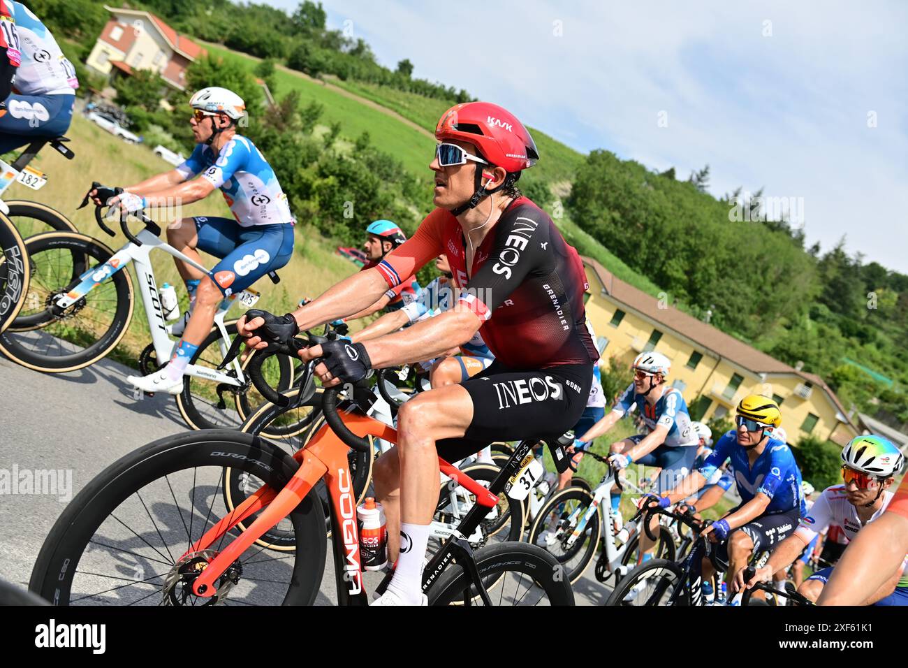 Tour de France 2024 Stage 3 Piacenza to Turin. Great Britain's Geraint Thomas team Ineos ...