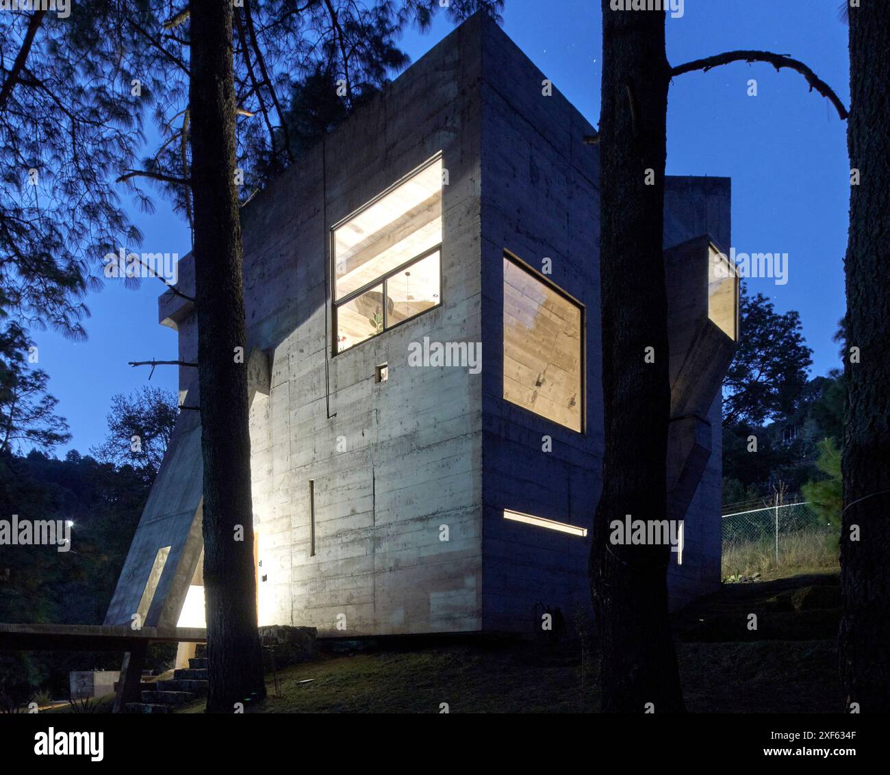 Exterior facade with cube-form windows. Casa Alférez, n/a, Mexico ...