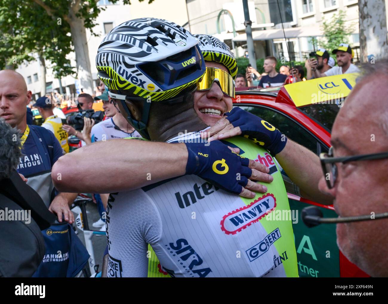 Biniam Girmay celebrates with his teamates after taking the win at the ...