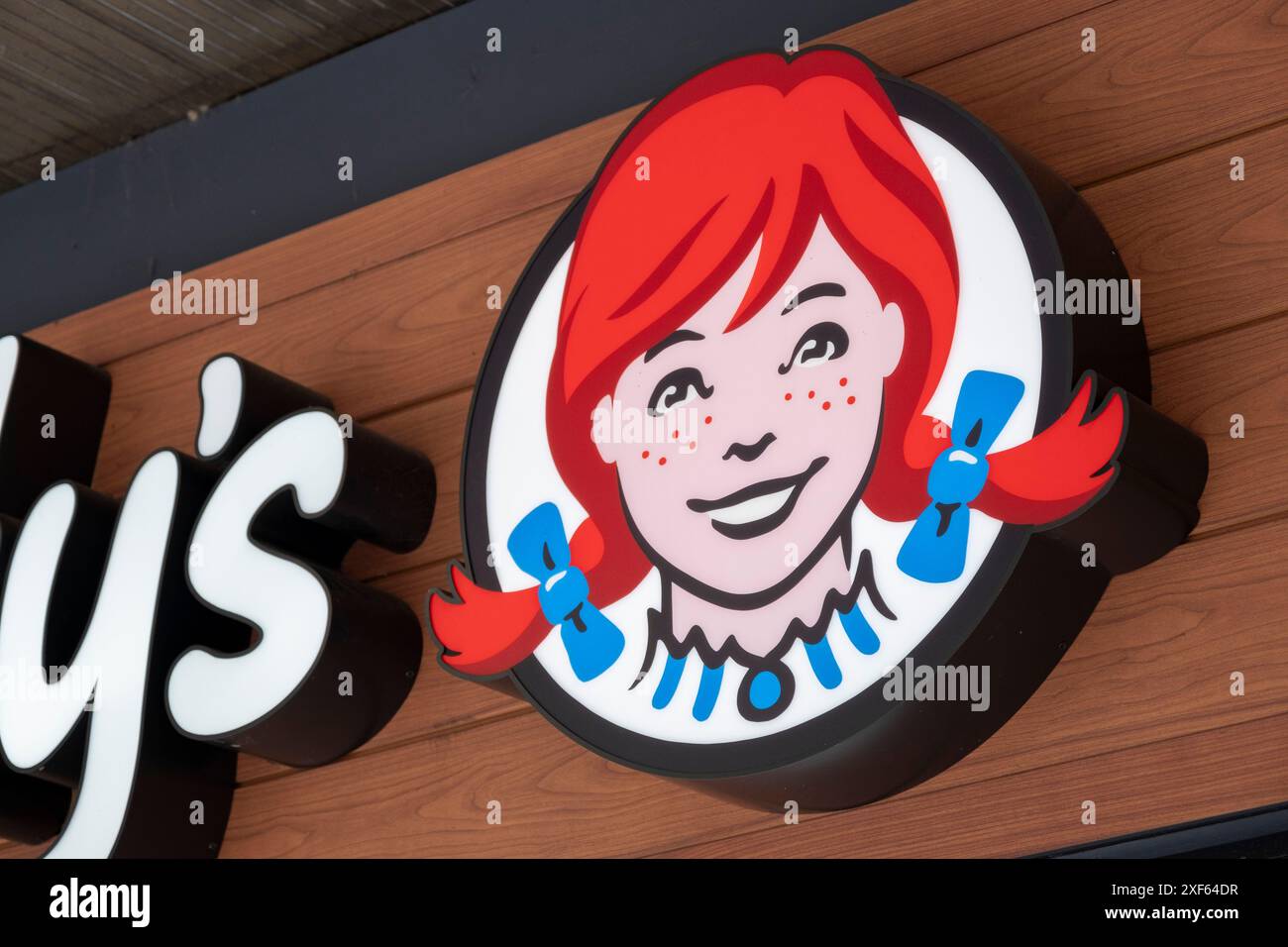 Sign for the fast food brand Wendys on 1st July 2024 in London, United ...