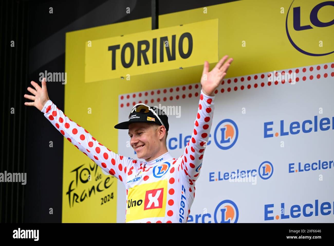 Tour de France 2024 Stage 3 Piacenza to Turin. Jonas Abrahamsen (Uno - X Mobility) takes the ...