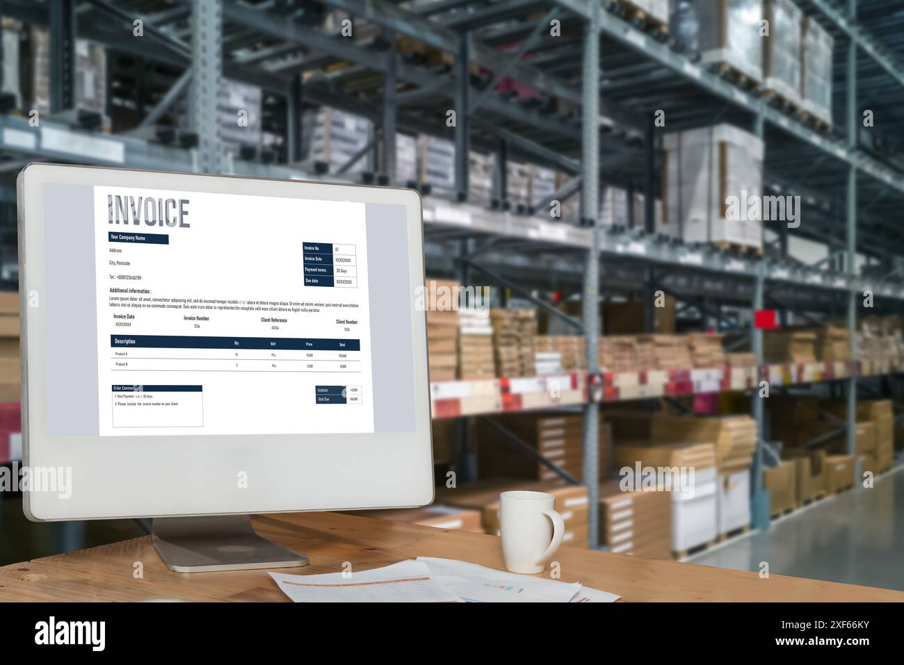 Invoice on computer screen from accounting application. Computer ...