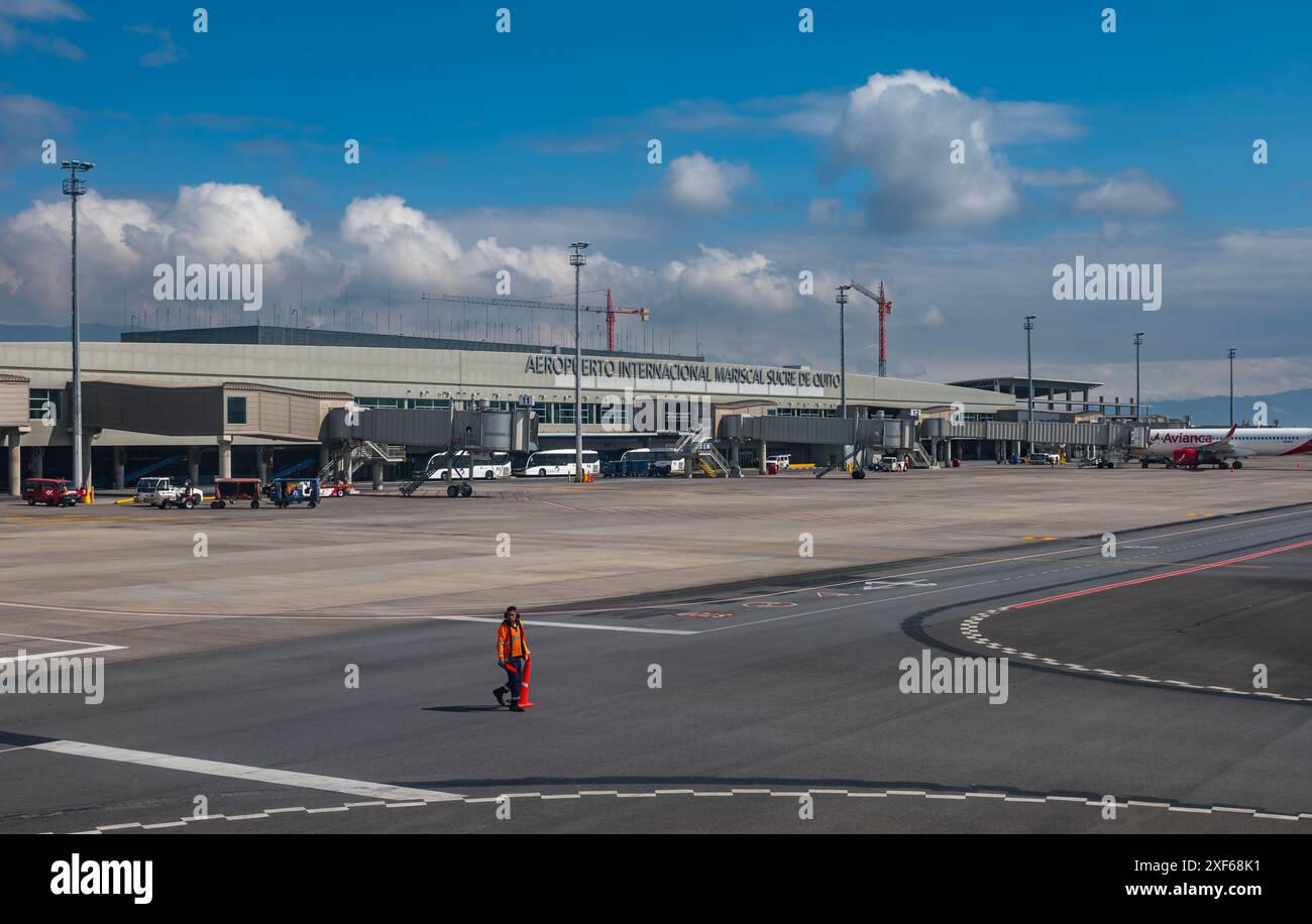 View from aeroplane window of terminal building and Avianca Airline ...
