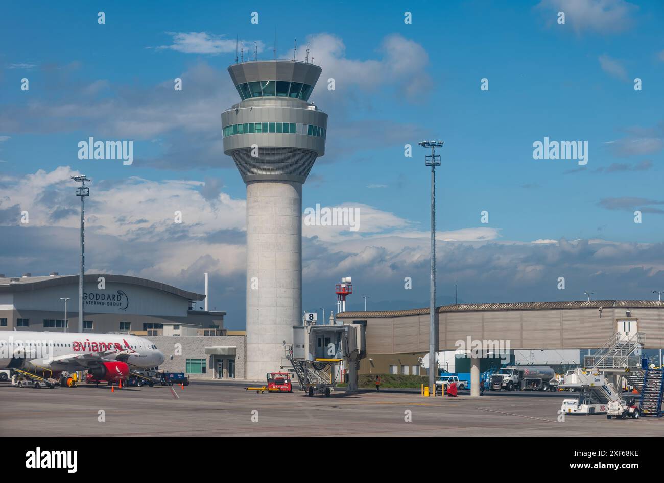 View from aeroplane window of control tower at Mariscal Sucre ...