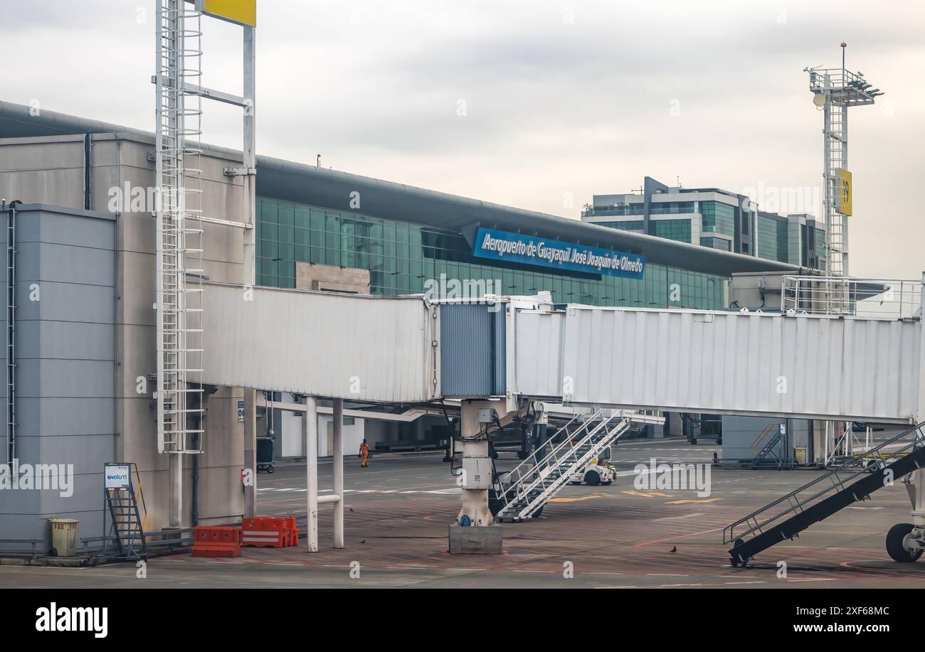 View from aeroplane window of Jose Joaquin de Olmeda Airport terminal ...