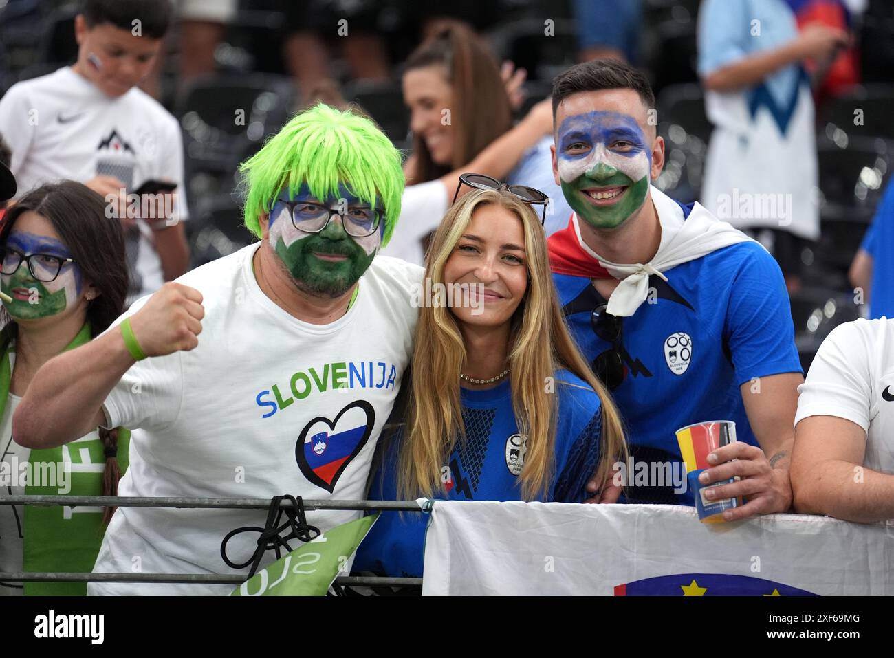 Slovenia fans before the UEFA Euro 2024, round of 16 match at the Frankfurt Arena in Frankfurt ...