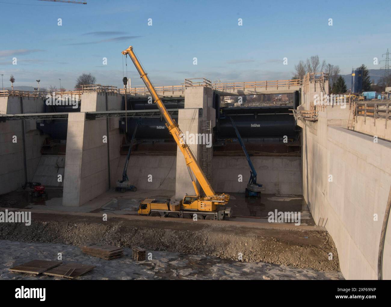 crane vehicle truck in the construction work and road work crane ...