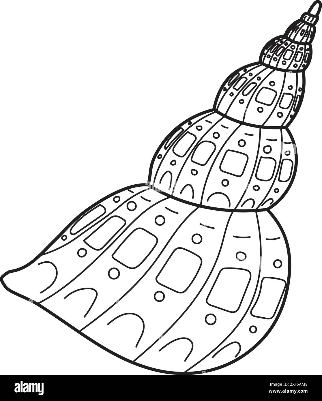 Seashell Vector illustration. Outline black sketch of spiral sea shell ...