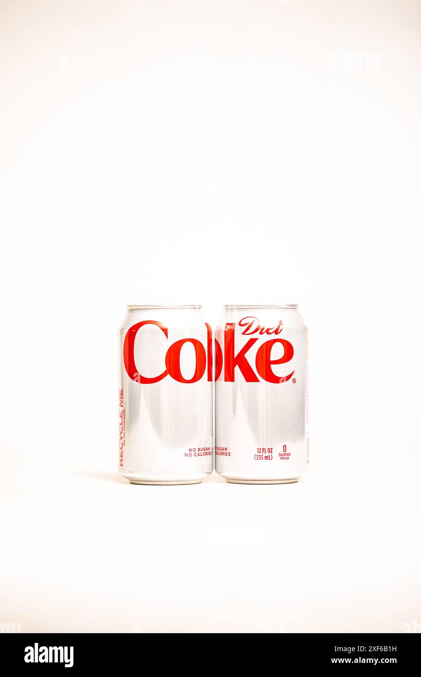 Two Diet Coke cans with wrap around labels Stock Photo - Alamy