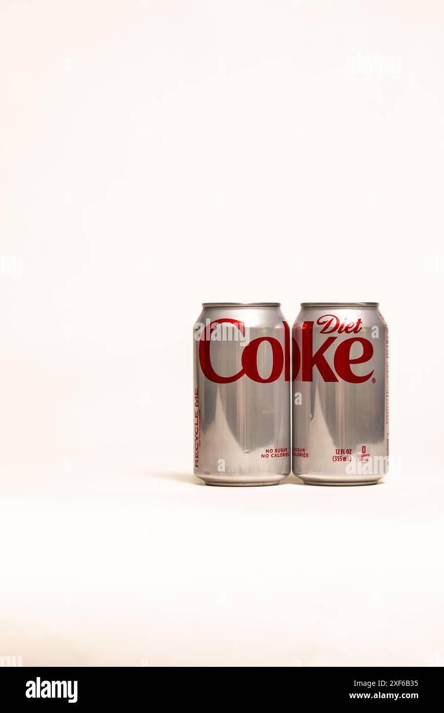 Two Diet Coke cans with wrap around labels Stock Photo - Alamy