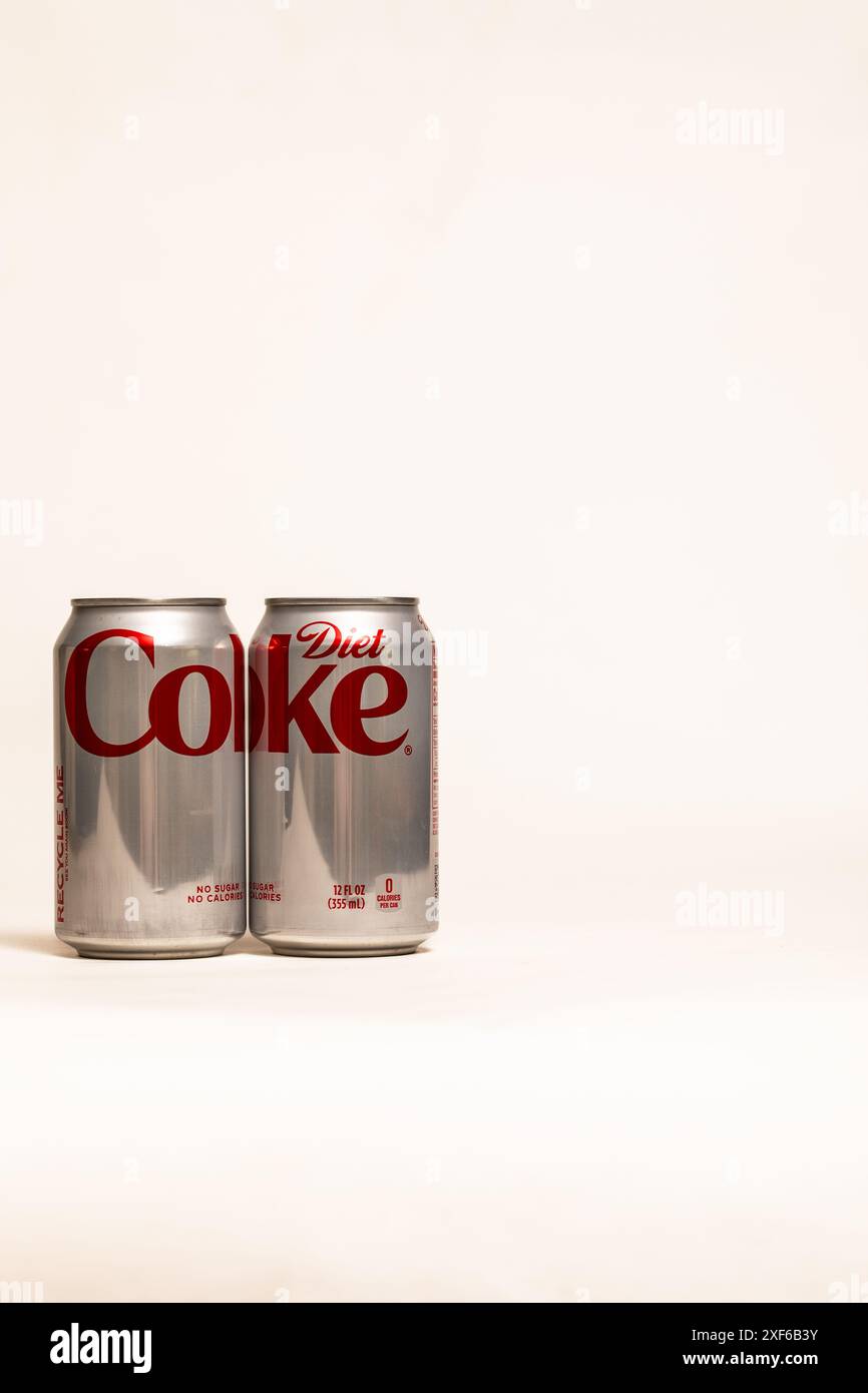 Two Diet Coke cans with wrap around labels Stock Photo - Alamy
