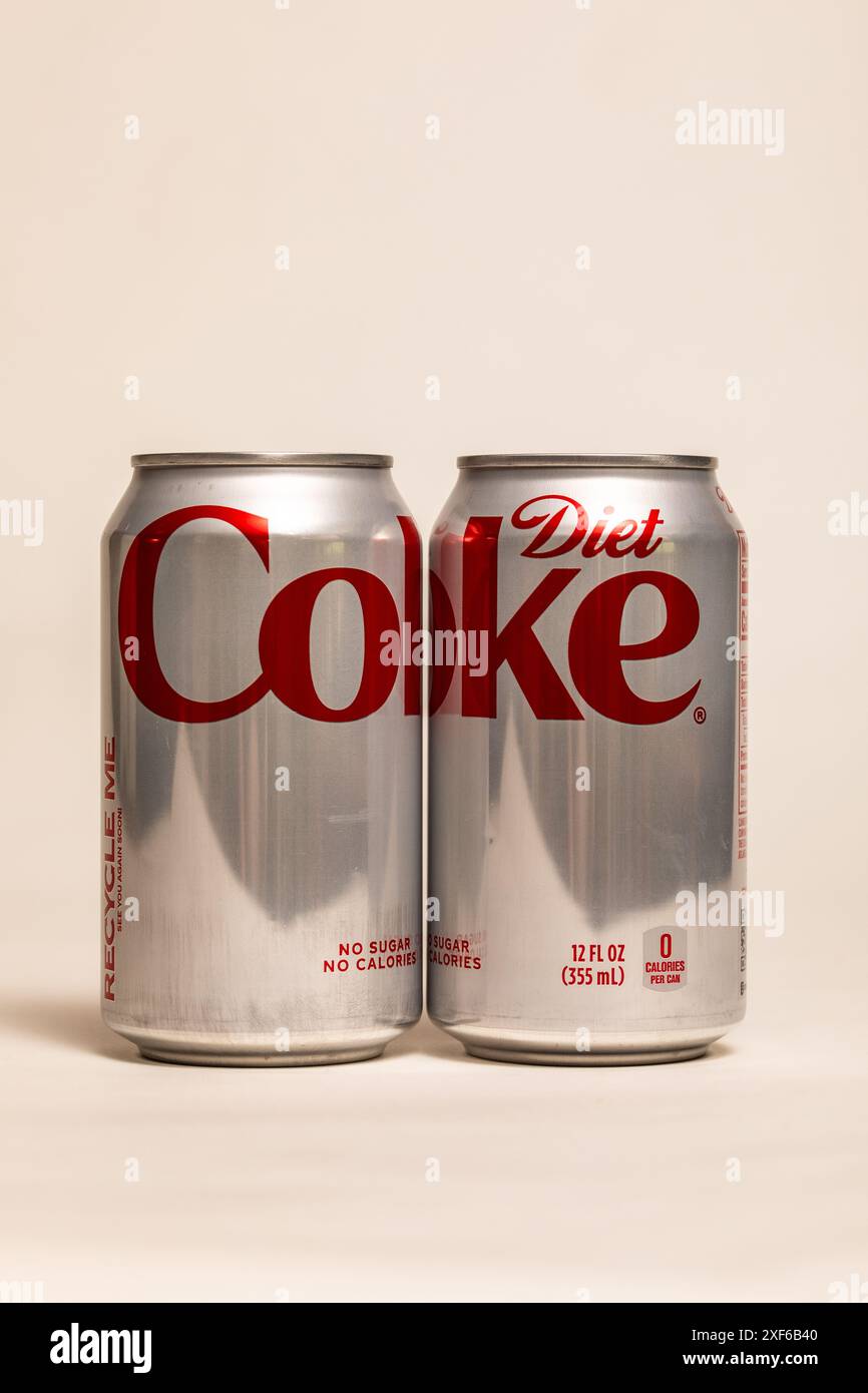 Two Diet Coke cans with wrap around labels Stock Photo - Alamy
