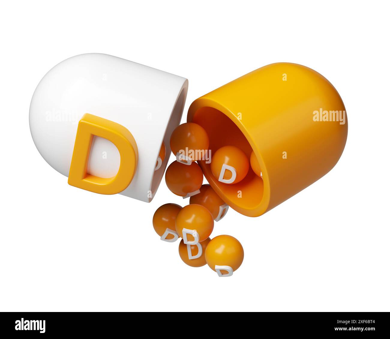 Vitamin D orange in capsule 3d icon. Minerals complex in molecular form ...
