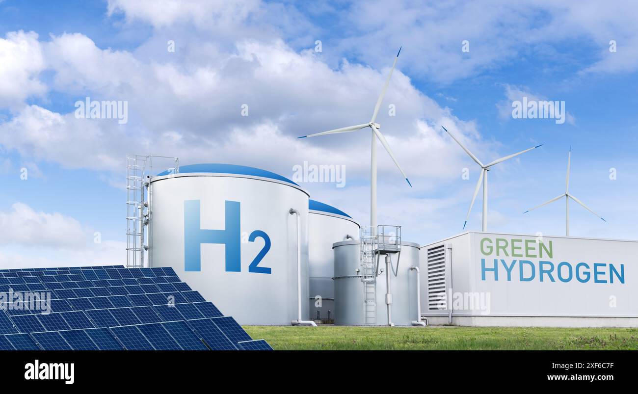 Green hydrogen factory concept. Hydrogen production from renewable ...
